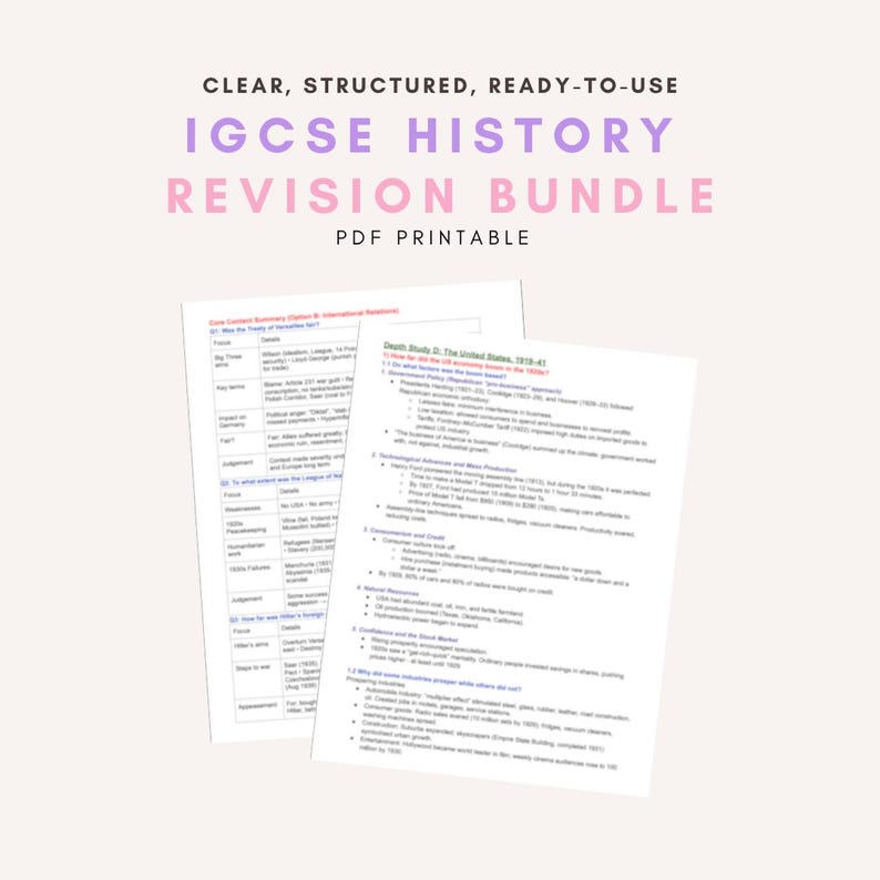 IGCSE History Revision Bundle: Comprehensive Notes, Timelines, Case ...