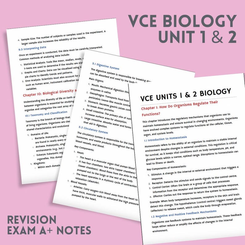 VCE Units 1 & 2 Biology Revision Notes - Etsy