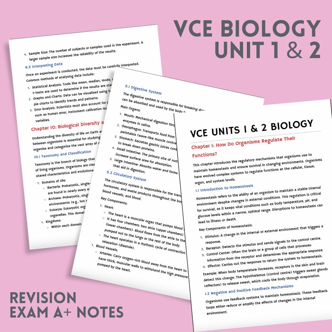 VCE Units 1 & 2 Biology Revision Notes - Etsy