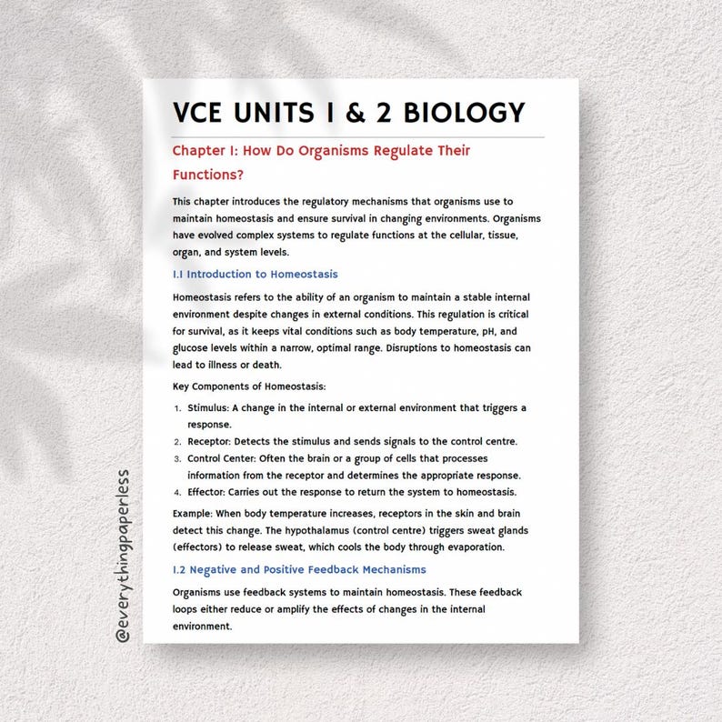 VCE Units 1 & 2 Biology Revision Notes - Etsy