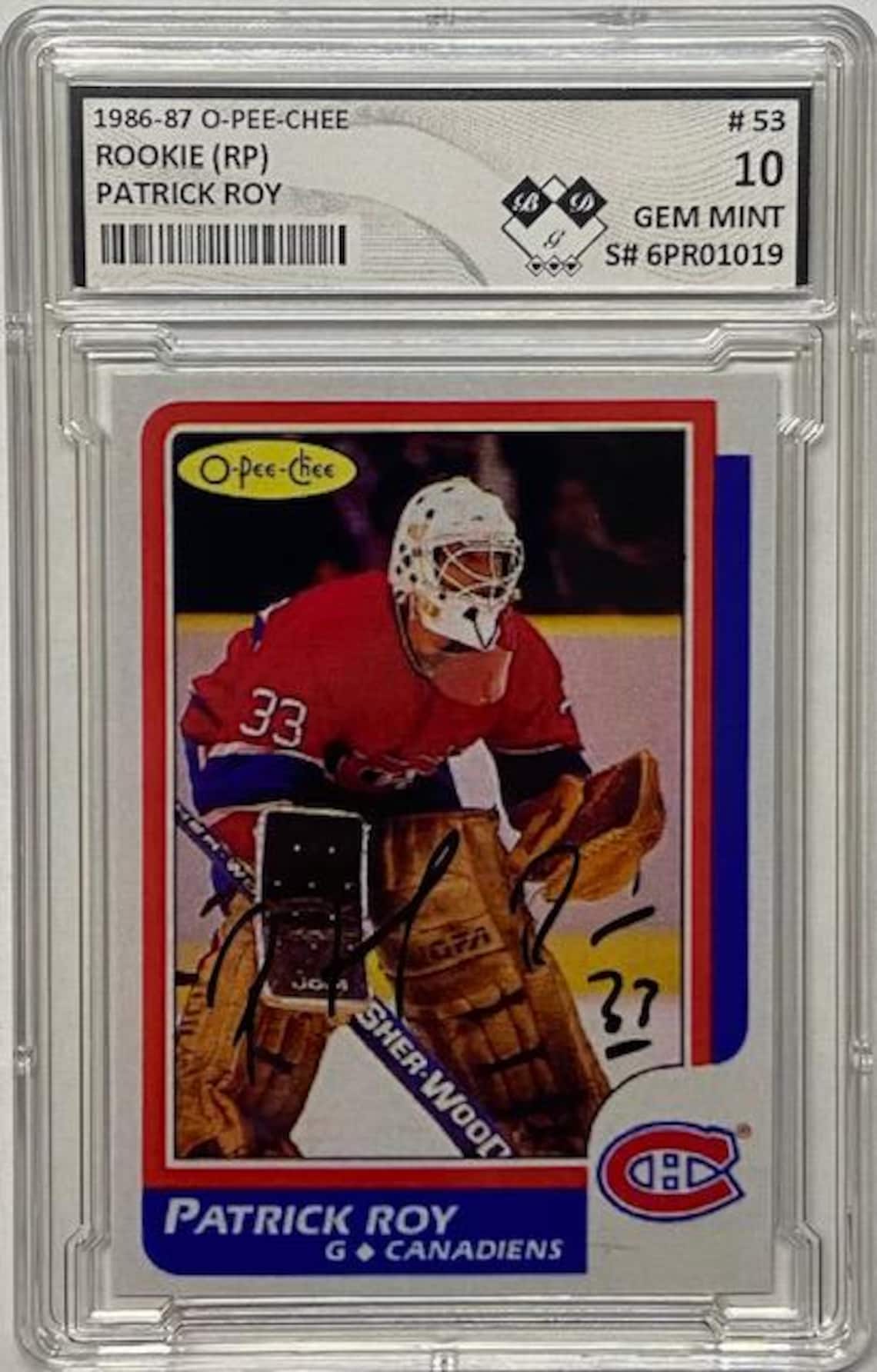 Patrick Roy Rookie Graded Hockey Card 1986-87 OPC RC Montreal Cdns Goat ...
