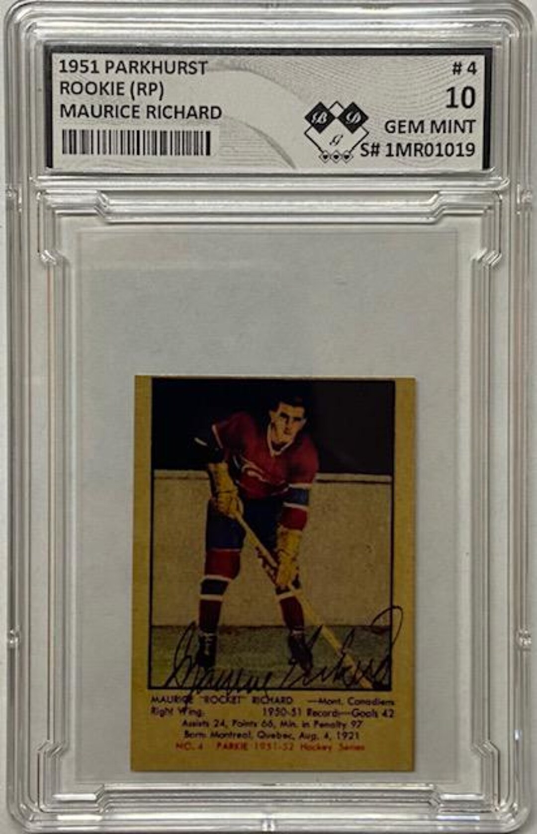 Maurice the Rocket Richard Rookie 1951 Parkhurst Rookie RC Montreal ...