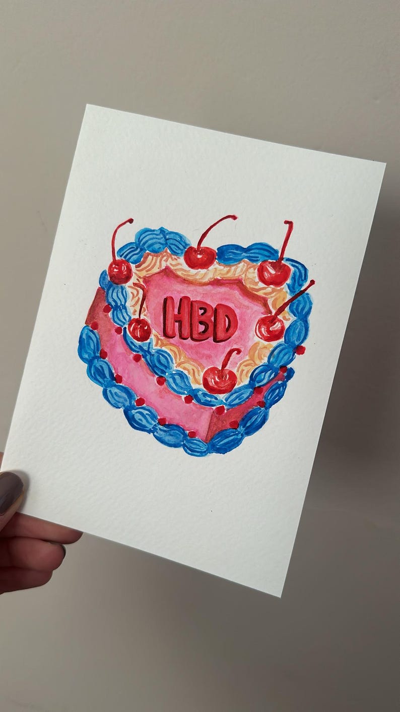 Vintage Cake Birthday Card | HBD | Cute Cake Birthday Card - Etsy