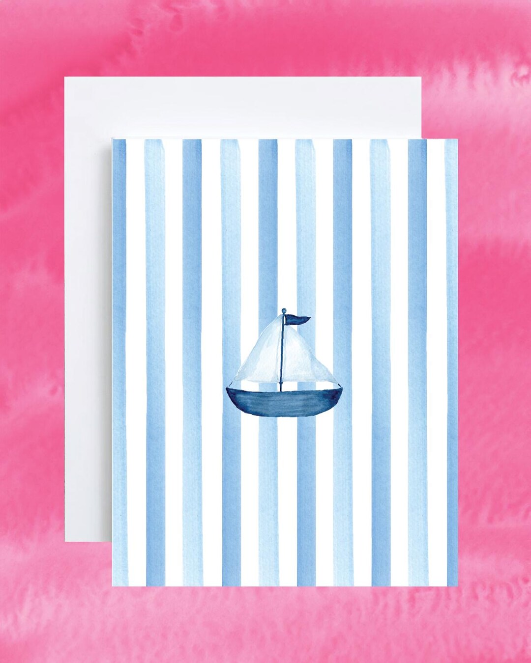 Sailboat Greeting Card | Hand-painted Blue Striped Nautical Card | Cute ...