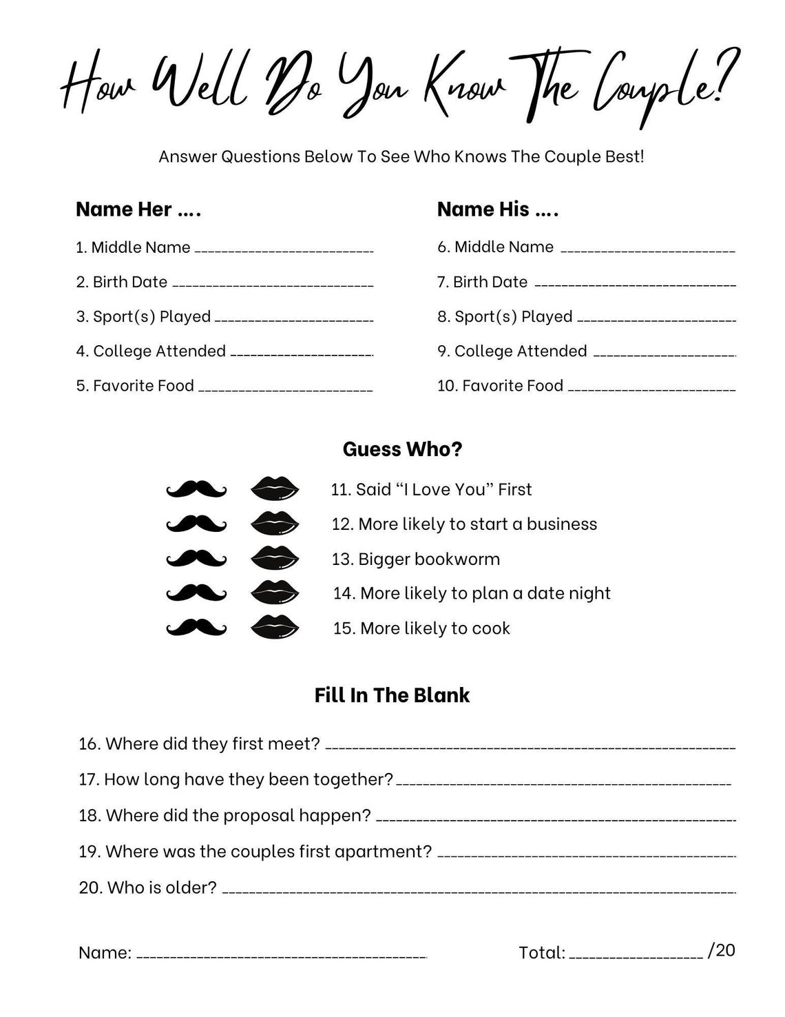 Couples Trivia Game Fun Relationship Questions for Date Night ...