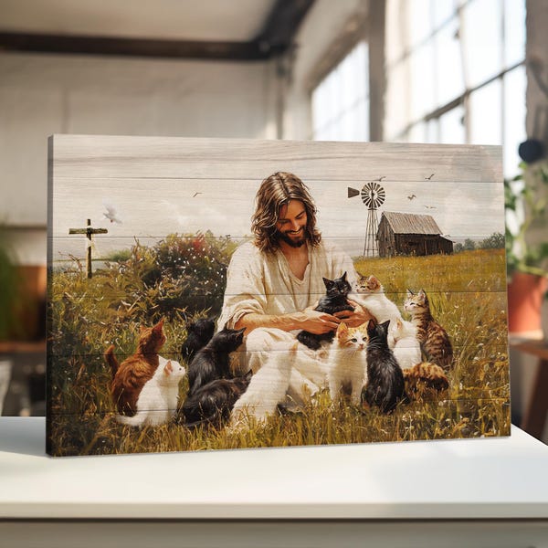 Jesus With Cats - Etsy