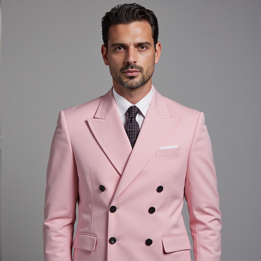 Men's Suit Pink Double Breasted Suit Custom Tailored Classic Suit ...