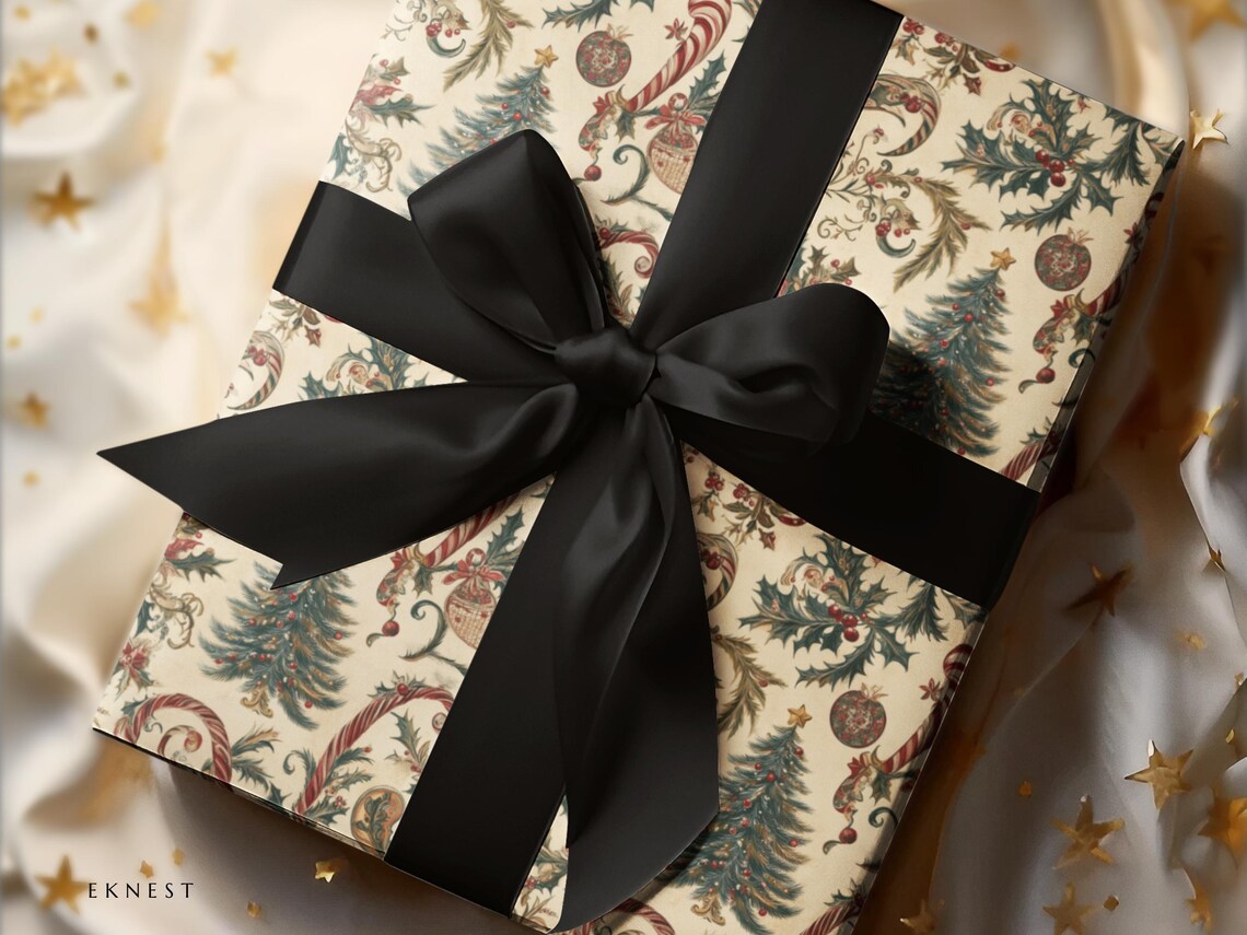 Old European Christmas Vintage Gift Wrap Paper, Holiday Wrapping Paper ...