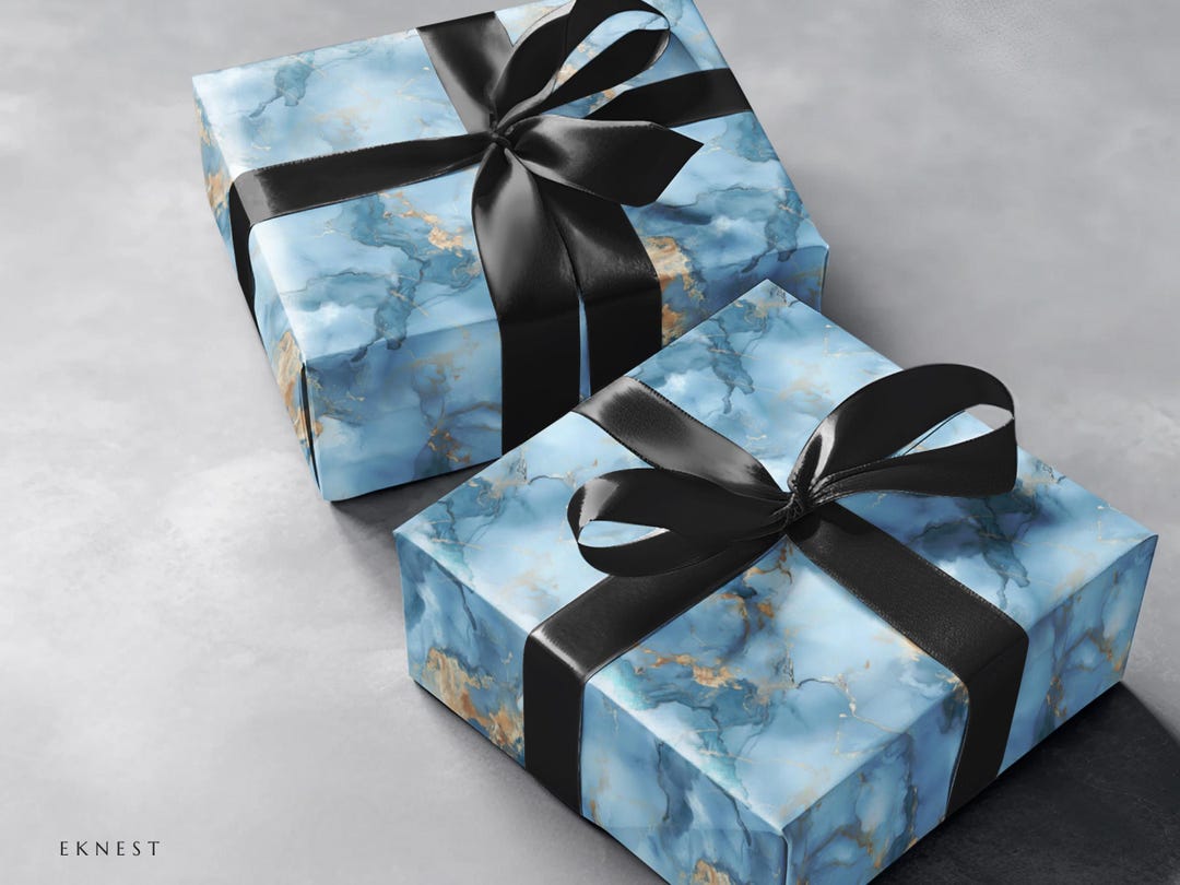 Blue Abstract Gold Dust Gift Wrapping Paper, Mothers Day Spark, Bridal ...