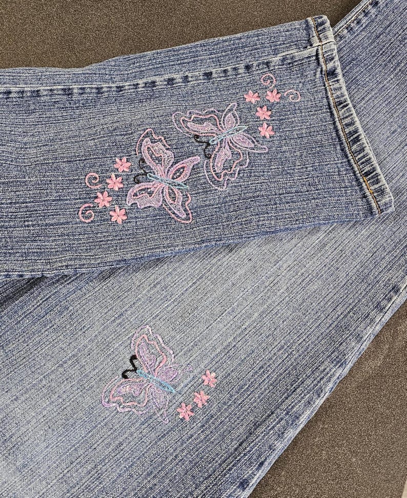 Denim Jeans With Embroidered Butterflies - Etsy