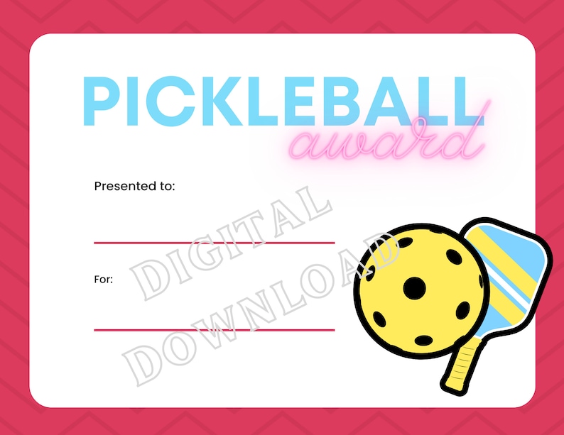 Pink Pickleball Award Certificate Digital Download - Etsy