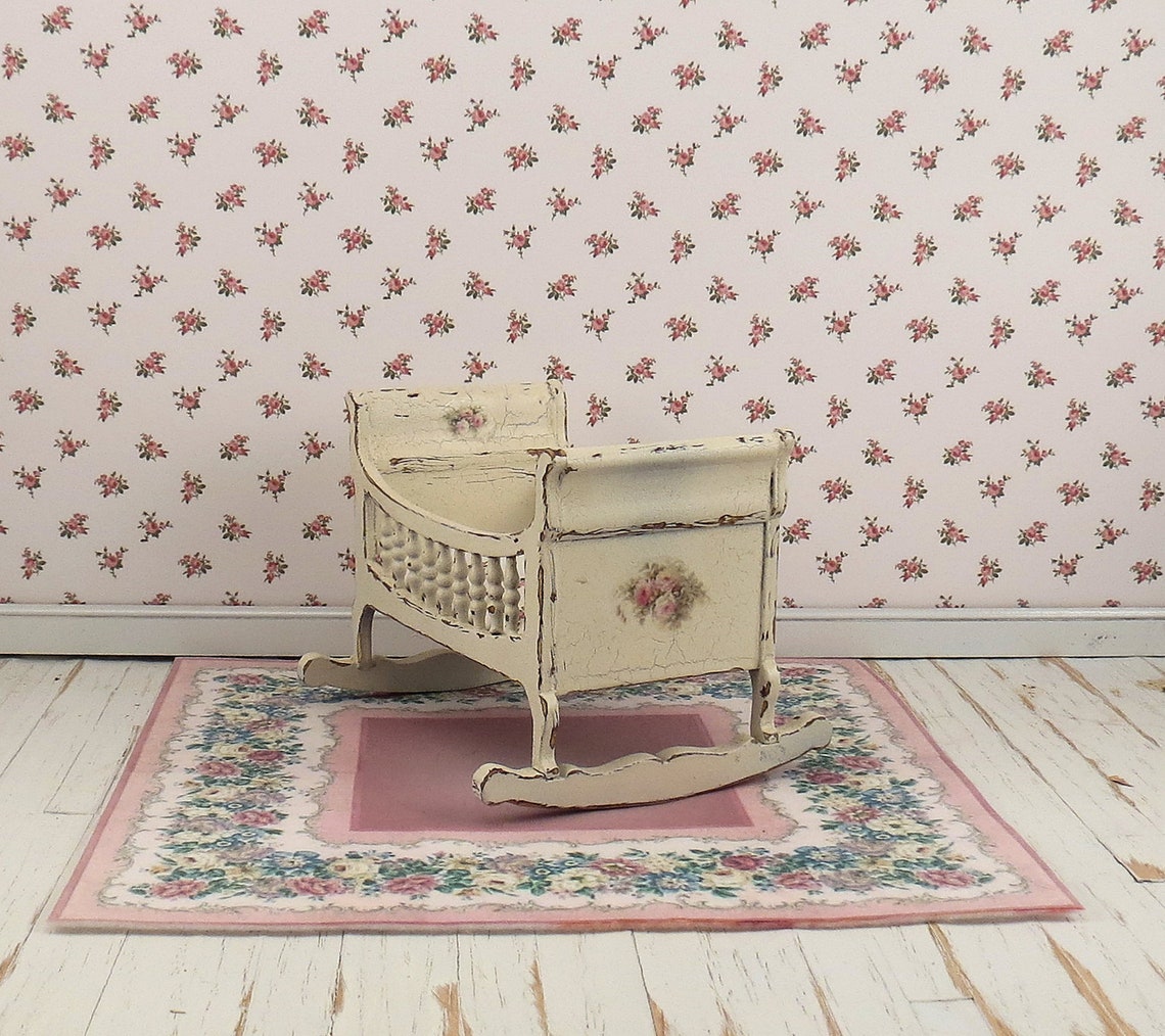 Dollhouse Miniature Wallpaper Pink Roses on White Floral 1:12 | Etsy
