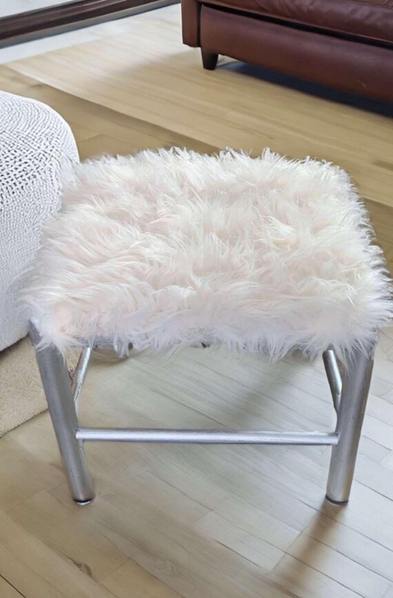 Princess White Fuzzy Vanity Stool