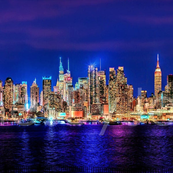 New York Skyline Night Print - Etsy