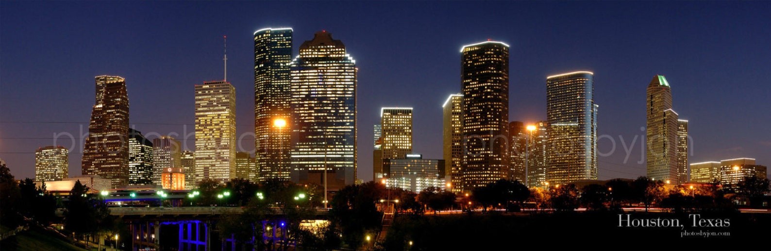 Houston Skyline at NIGHT Panoramic Print Panorama Poster Photo Picture ...