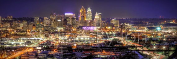 Cincinnati Skyline Evening NIGHT From West Panoramic Photo - Etsy