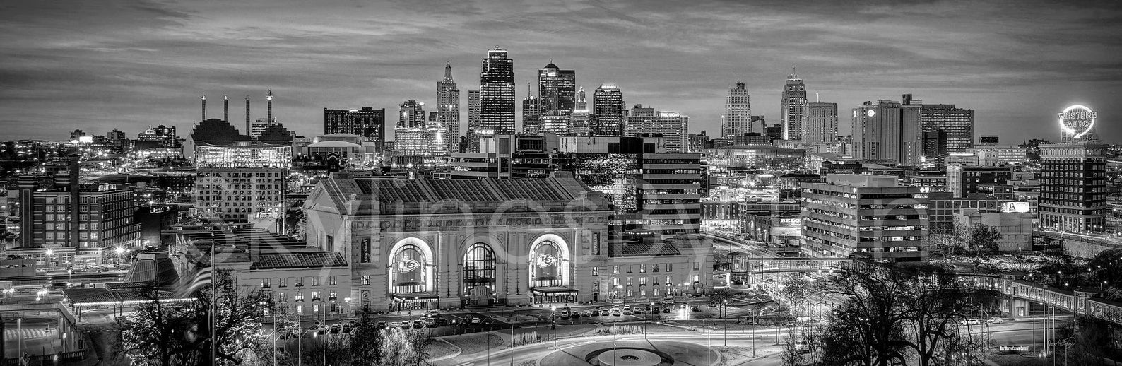 Kansas City KC Skyline Dusk Panoramic Photo Poster Cityscape Downtown ...