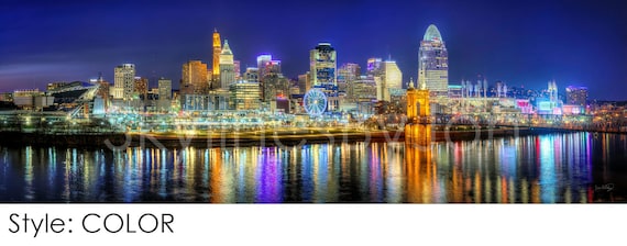 Cincinnati Skyline Evening NIGHT River Panoramic Photo Print | Etsy
