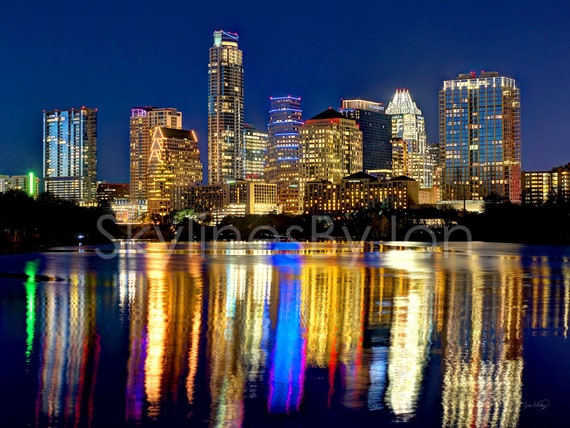 Austin Skyline at NIGHT Panoramic Photo Poster Cityscape Print | Etsy