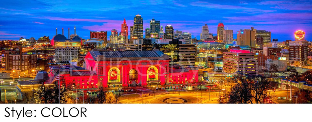 Kansas City KC Skyline Dusk Panoramic Photo Poster Cityscape Downtown ...