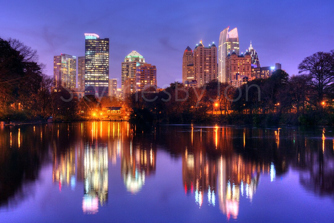Atlanta Skyline at DUSK Color or BW Midtown Panoramic Photo Poster ...