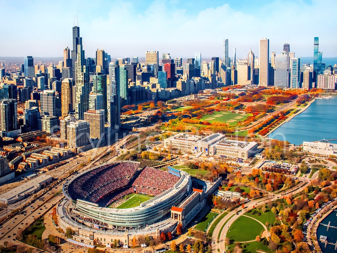 Chicago Skyline Soldier Field Autumn Aerial Original Photograph ...