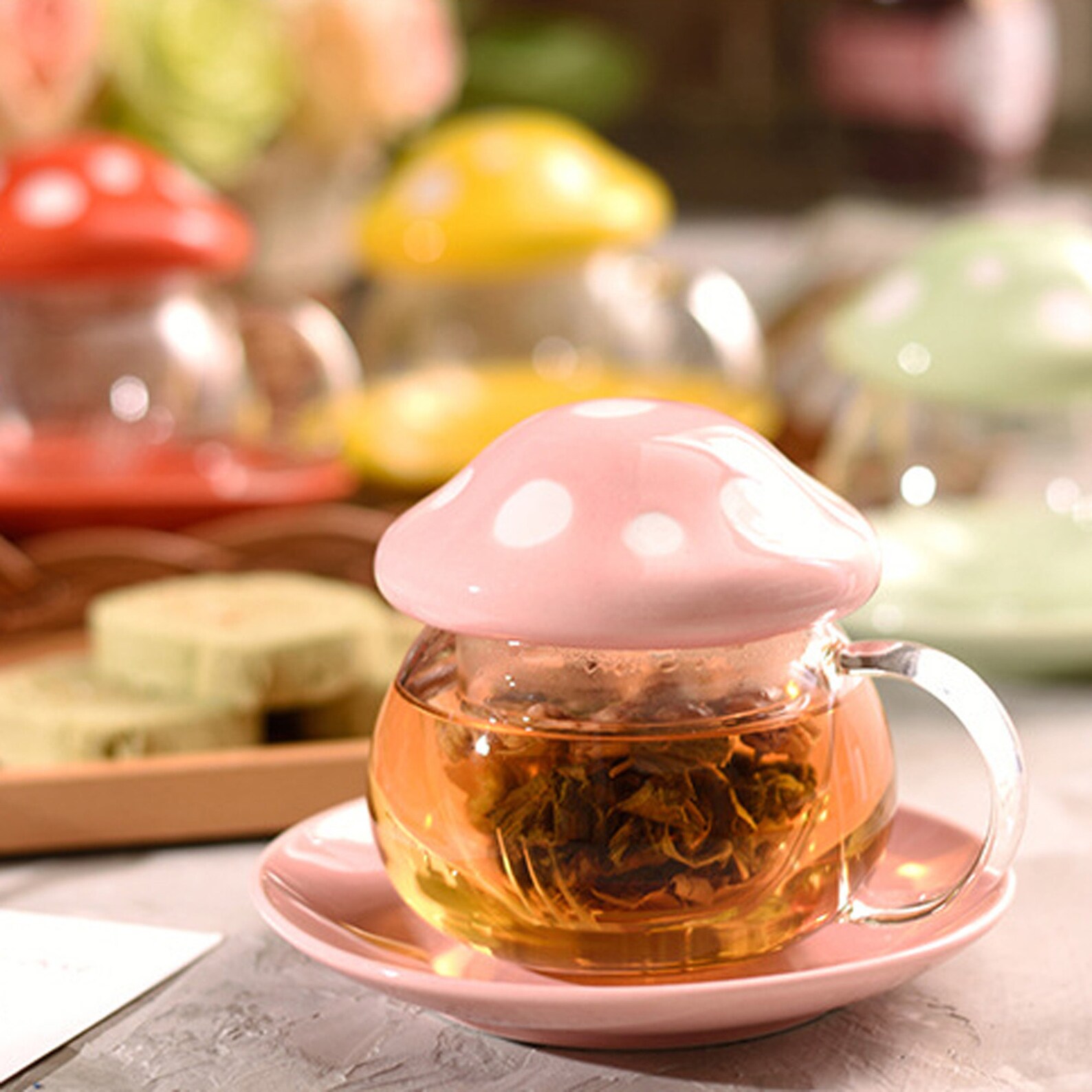 Cute Mushroom Glass Cup With Ceramic Lid & Dish Lovely - Etsy