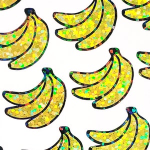 Yellow Bananas Sticker Sheet, Set of 40 Small Sparkly Banana Bunch ...