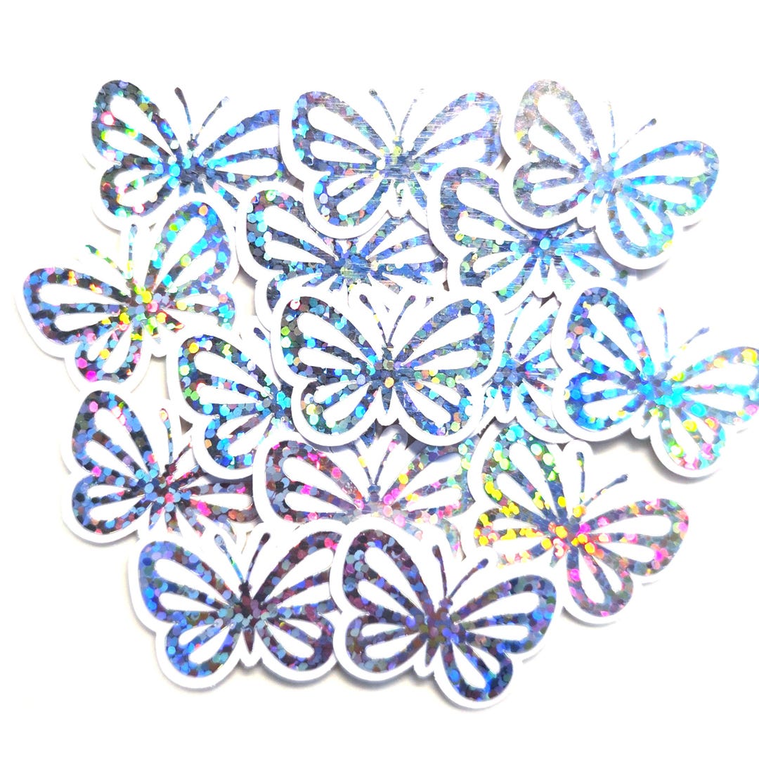 Silver Glitter Butterfly Stickers, Die Cut Vinyl Decals, Peel Stick ...