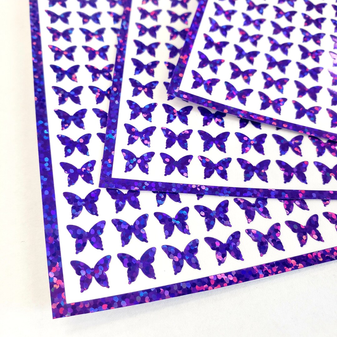 Purple Butterfly Stickers Sheet, Set of 209 Extra Small Glitter ...