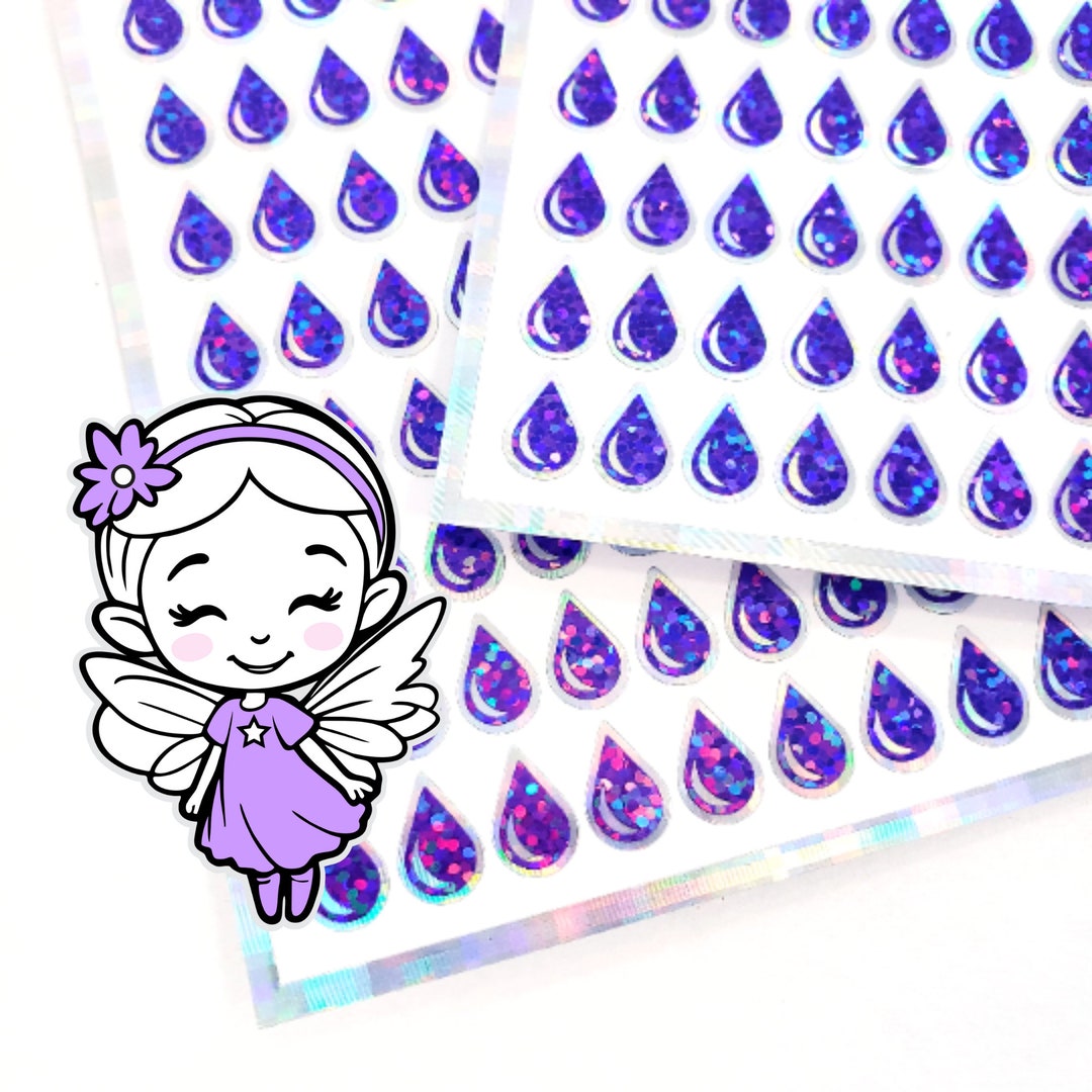 Purple Water Drop Stickers, Set of 136 Sparkly Purple Raindrop Vinyl ...