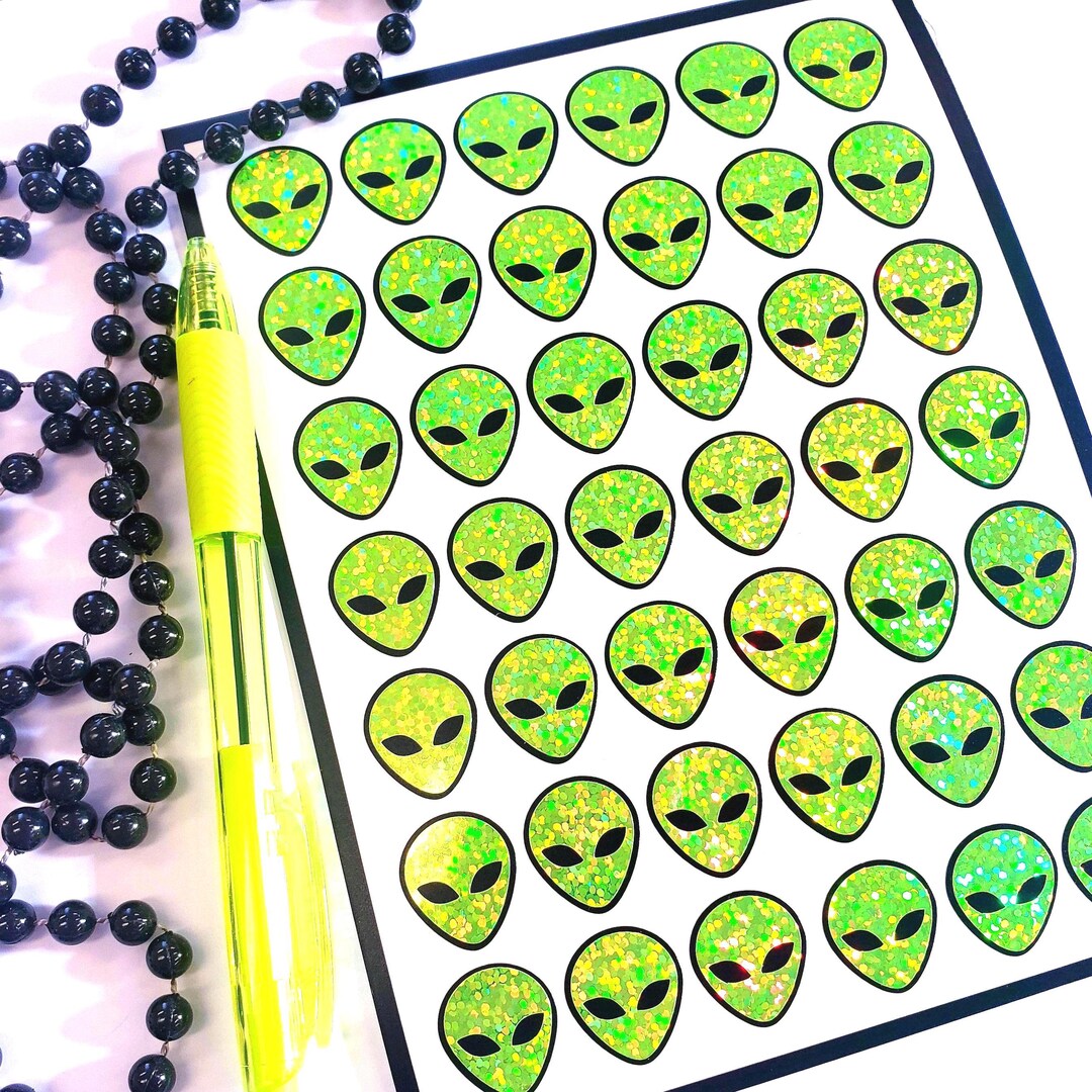 Sparkly Alien Head Stickers: Neon Yellow & Black, Set of 42 - Etsy