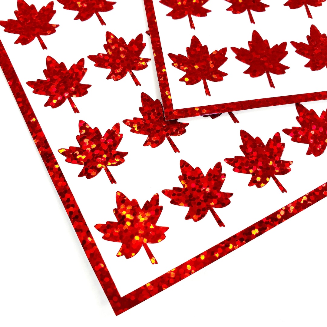 Red Maple Leaf Stickers, Set of 45 Sparkly Leaf Stickers for Autumn ...