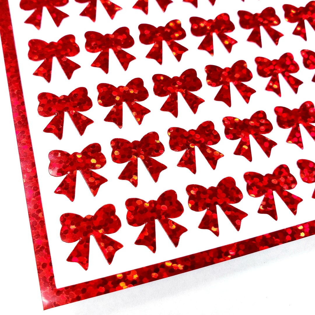 Red Bow Stickers, Set of 96 Small Sparkly Ribbons for Cards, Journals ...