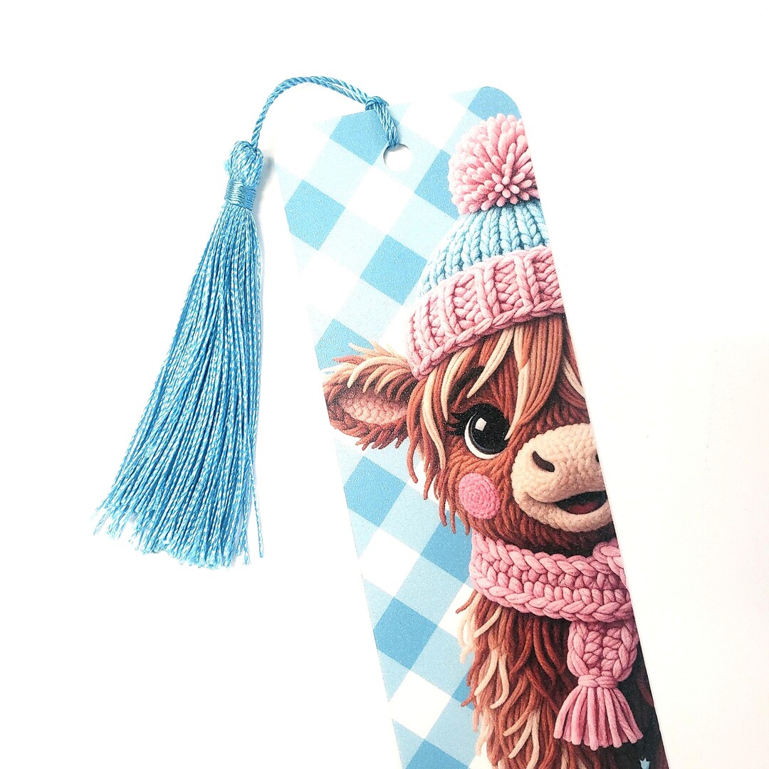 Highland Cow Bookmark With Blue Tassel. - Etsy
