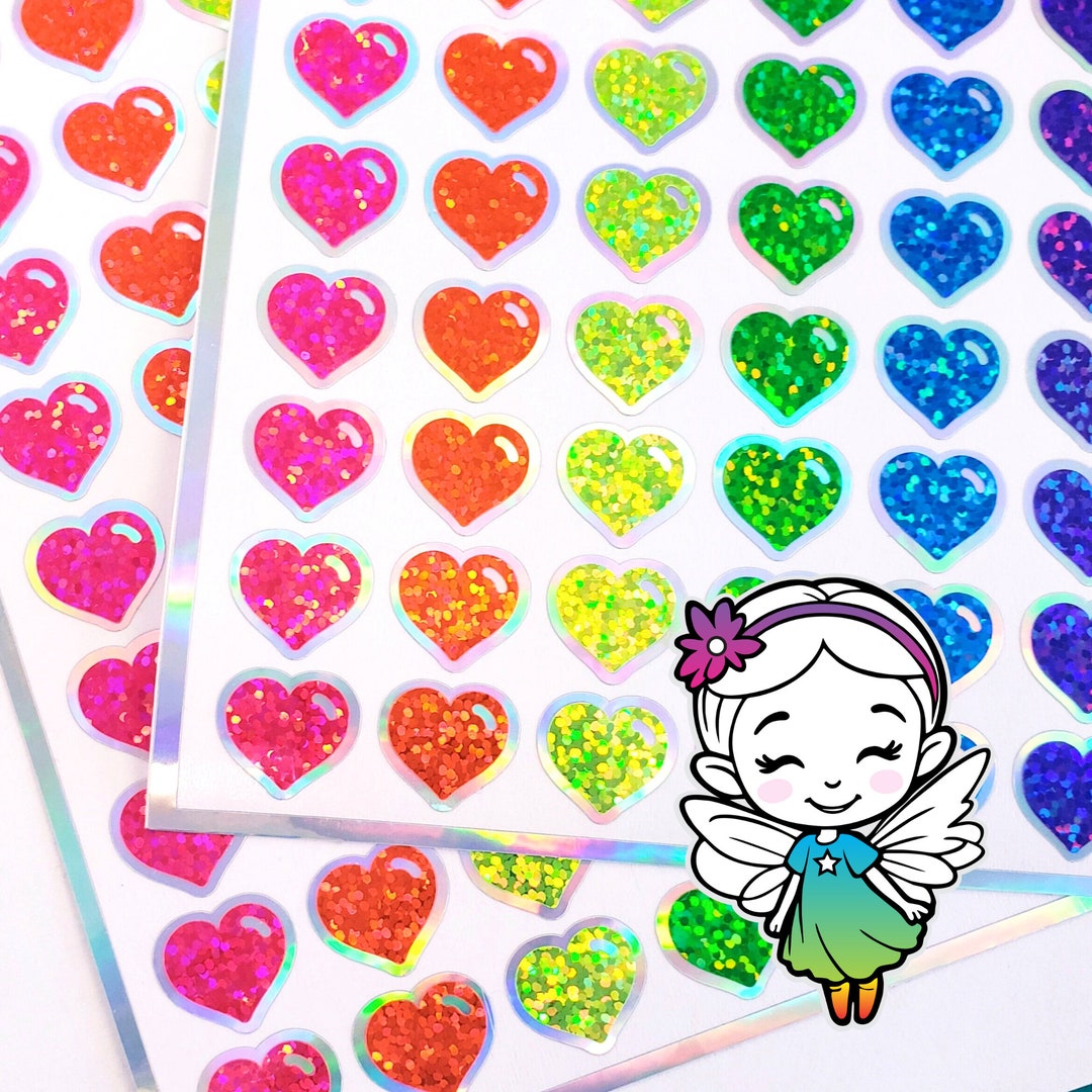 Rainbow Heart Stickers, Set of 60 Small Vinyl Hearts for Invitations ...