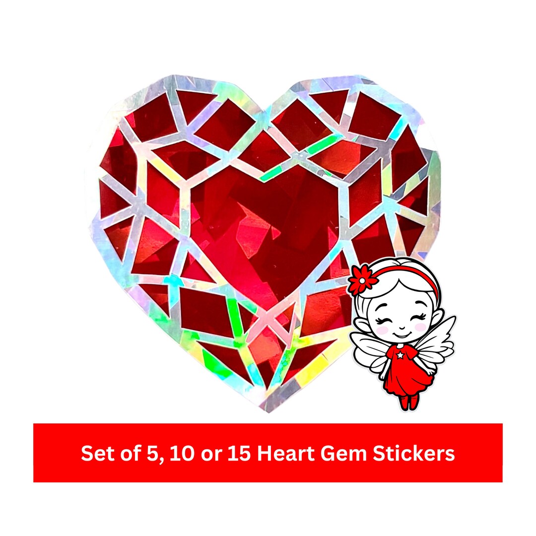 Red Ruby Heart Diamond Stickers, Set of 5 Sparkling Gemstone Vinyl ...