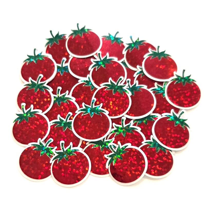 Mini Tomato Stickers, Red Glitter Vinyl Decals, Peel & Stick Craft ...