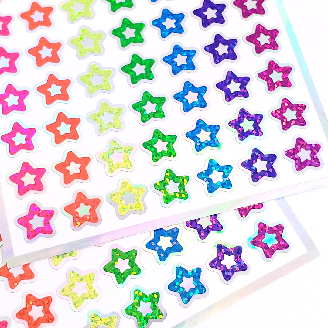 Star Stickers, Set of 70 Small Rainbow Open Star Decals, Bright Glitter ...