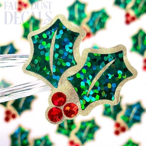 Christmas Holly Stickers, Set of 20 Sparkly Red Berry and Green Holly ...