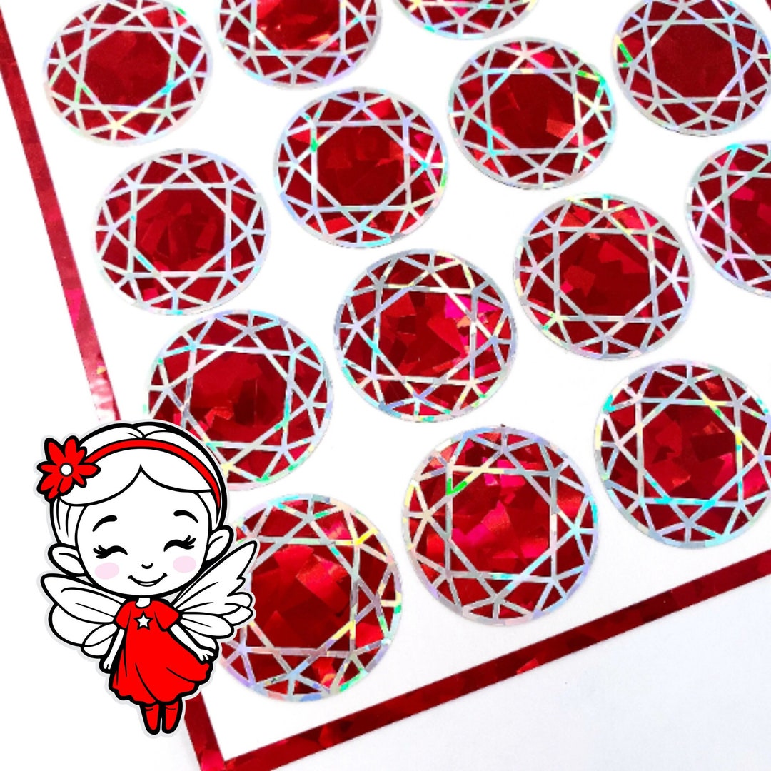 July Birthstone Stickers, Set of 20 Small Sparkly Round Red Ruby ...