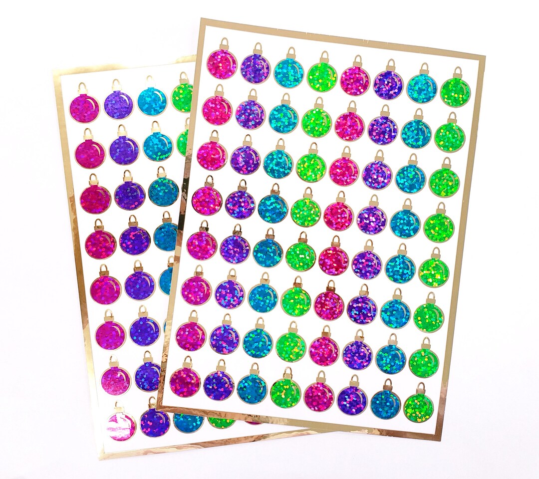 Christmas Ball Ornaments Sticker Sheet. Set of 64 Small Bright Color ...