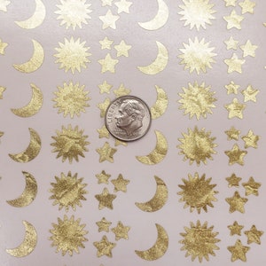 Sun Moon and Stars Sticker Sheet, Set of Small Metallic Gold Vinyl ...