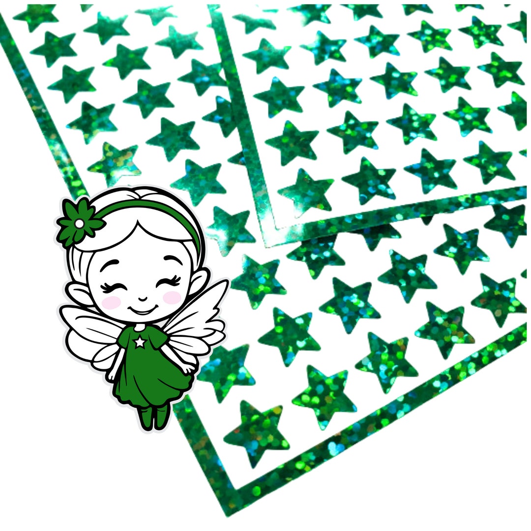 Green Star Stickers, Set of 192 Small Glitter Stars, Vinyl Decals for ...