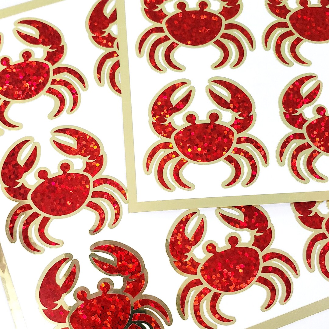 Crab Stickers, Set of 12 Sparkly Red and Gold Vinyl Decals for Beach ...