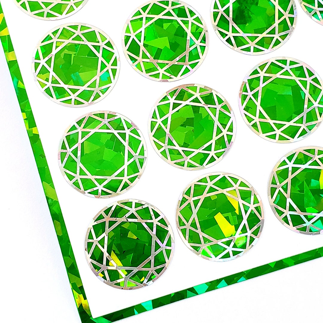 Green Round Diamond Stickers, Set of 20 Sparkly Green Peridot Faux ...