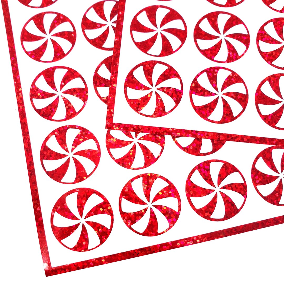 Peppermint Candy Stickers, Set of 24 Sparkly Red and White Pinwheel ...