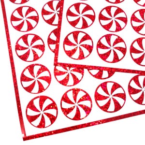 Peppermint Candy Stickers, Set of 24 Sparkly Red and White Pinwheel ...