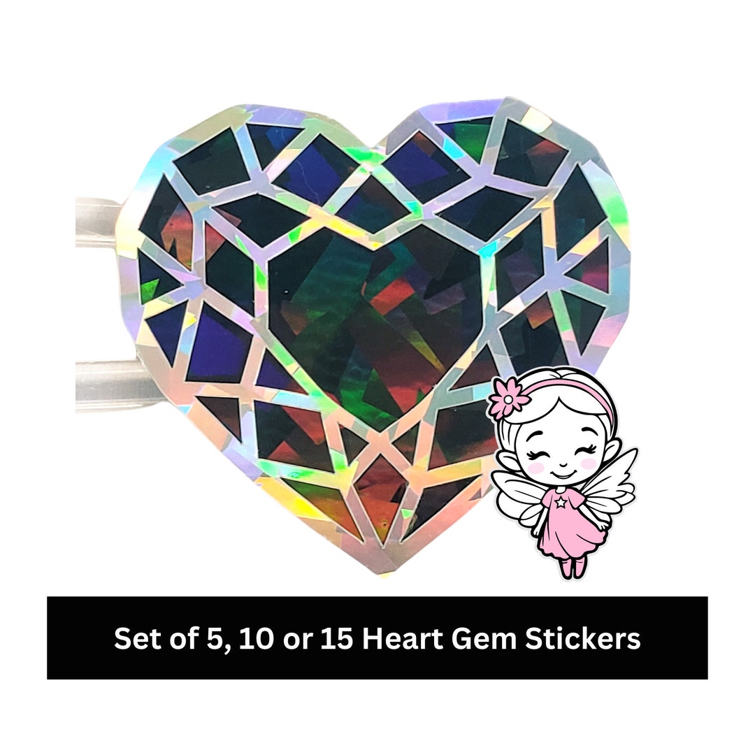 Black Heart Stickers, Set of 5 Sparkling Black Gems, Vinyl Decals for ...