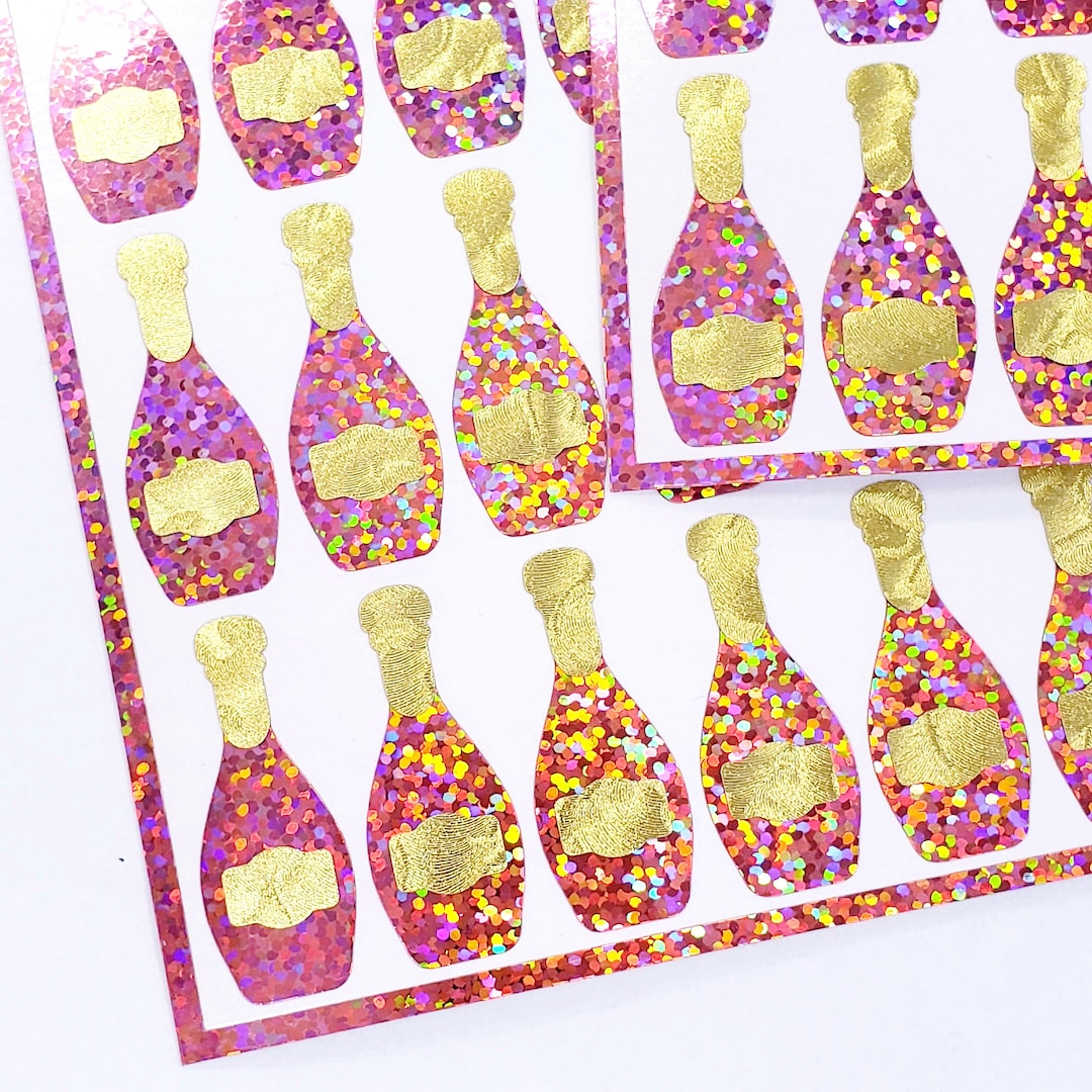 Pink Champagne Bottle Stickers, Set of 30 Champagne Stickers, Party ...